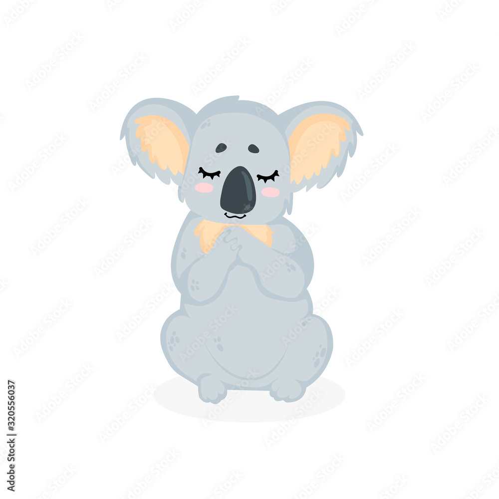 Hand drawn vector illustration of a cute praying koala bear in c artoon ...