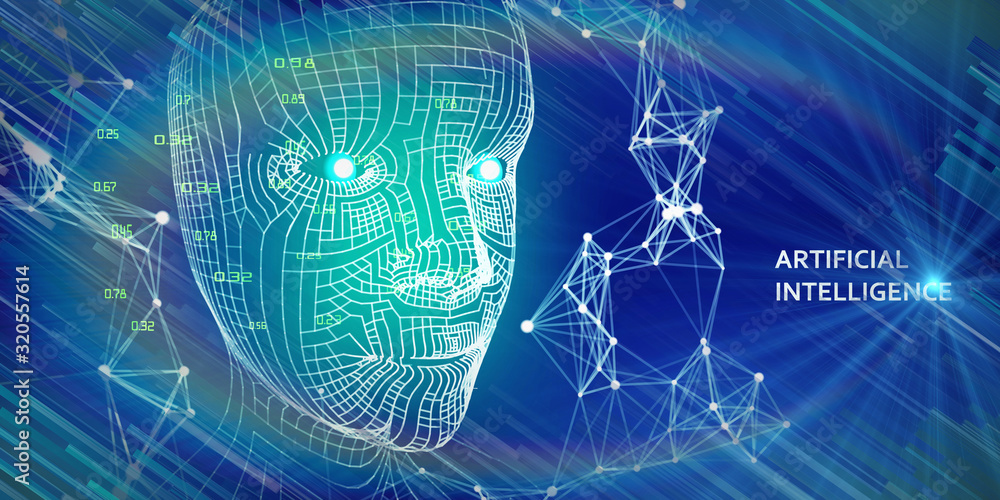 Abstract futuristic background in lines. Robotic wireframe head concept ...