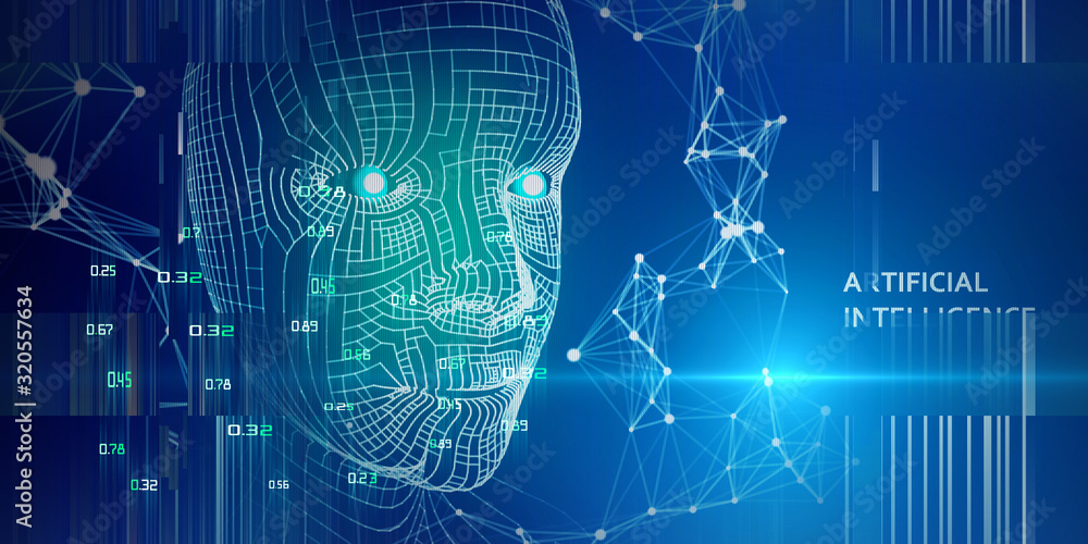 Abstract futuristic background. Robotic wireframe head concept ...