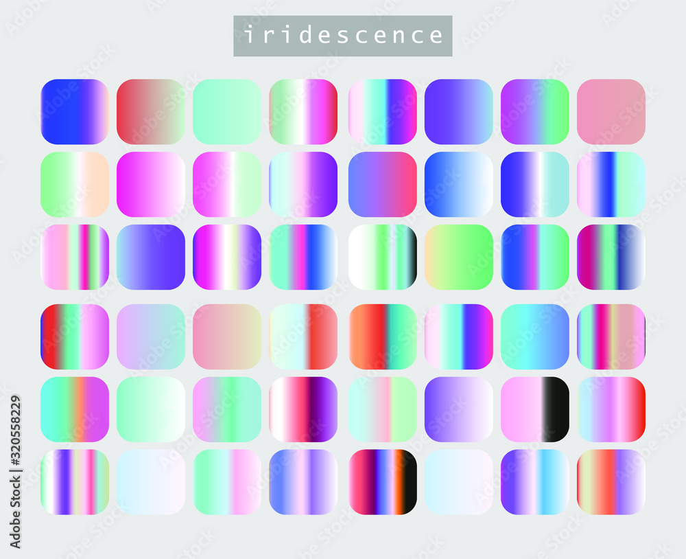 Vetor de Set of iridescent gradient swatches for design. Mix of trend ...