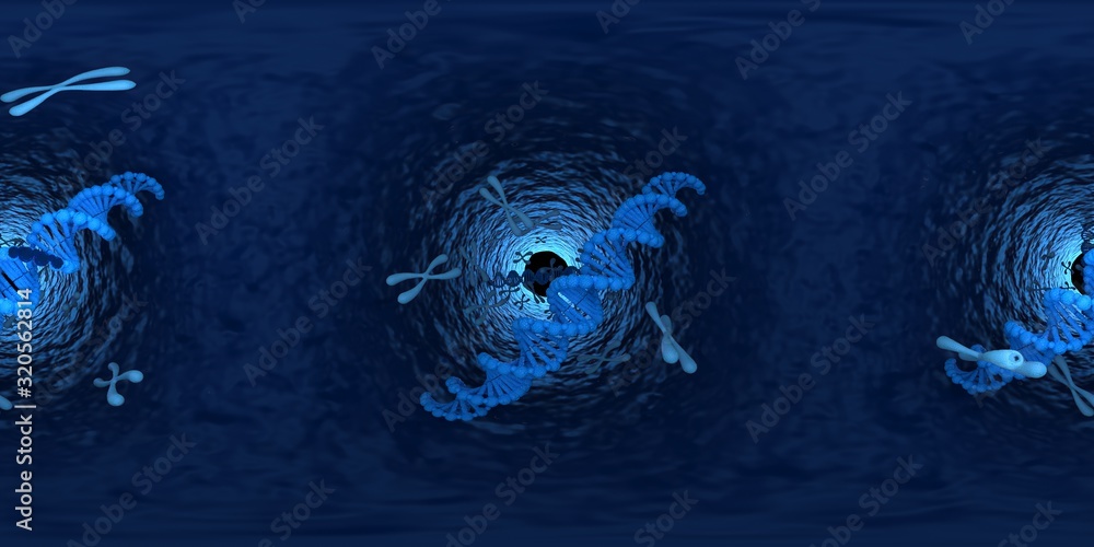 3d illustration of DNA deoxyribonucleic acid structure. Equirectangular ...
