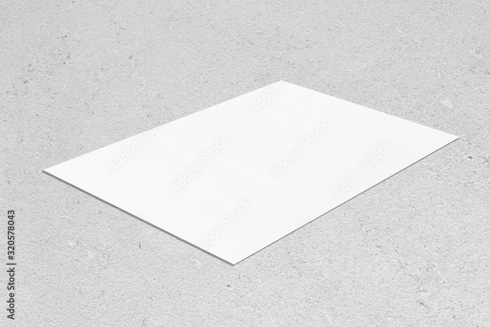 Closeup of empty white rectangle horizontal poster mockup lying ...