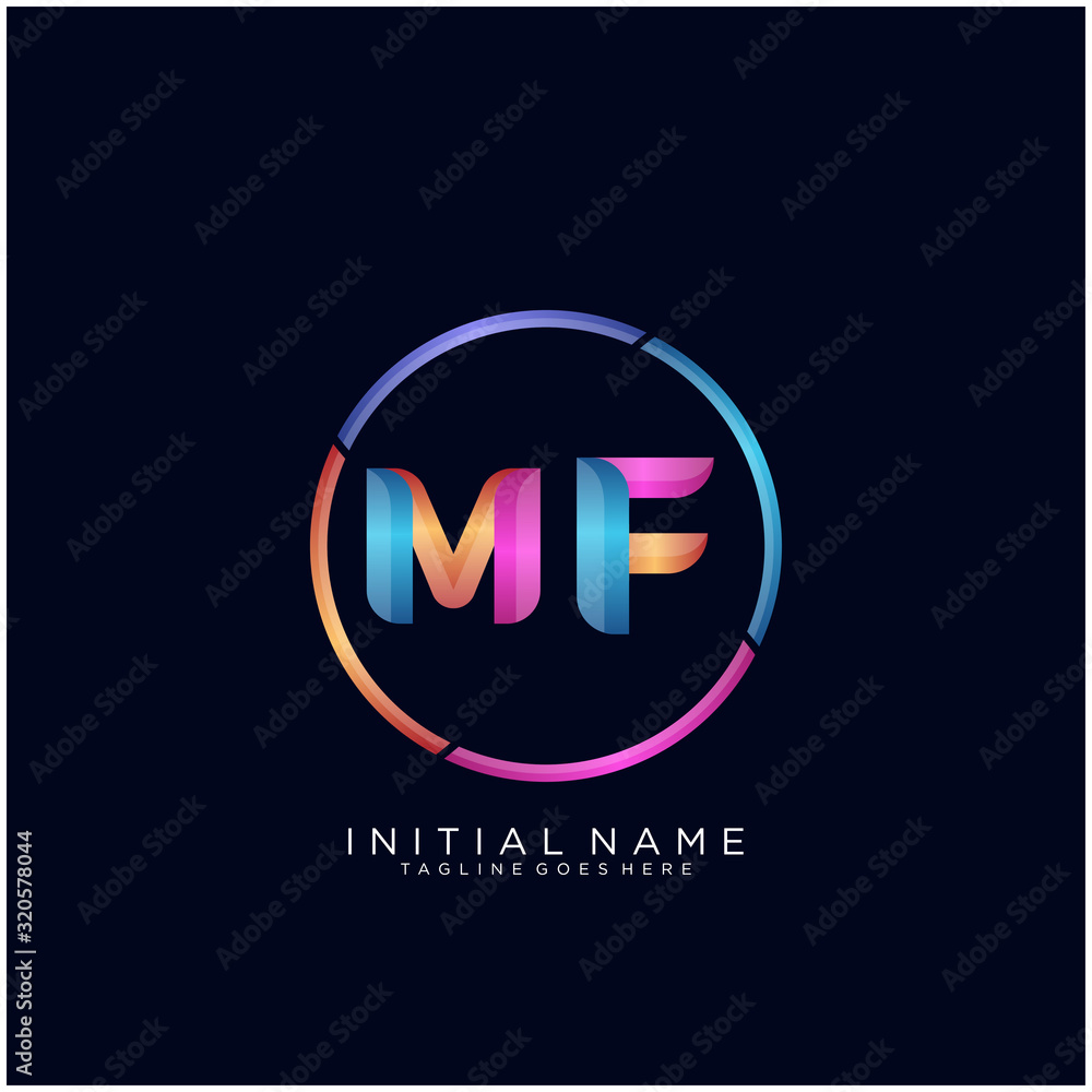 Initial letter MF curve rounded logo, gradient vibrant colorful glossy ...