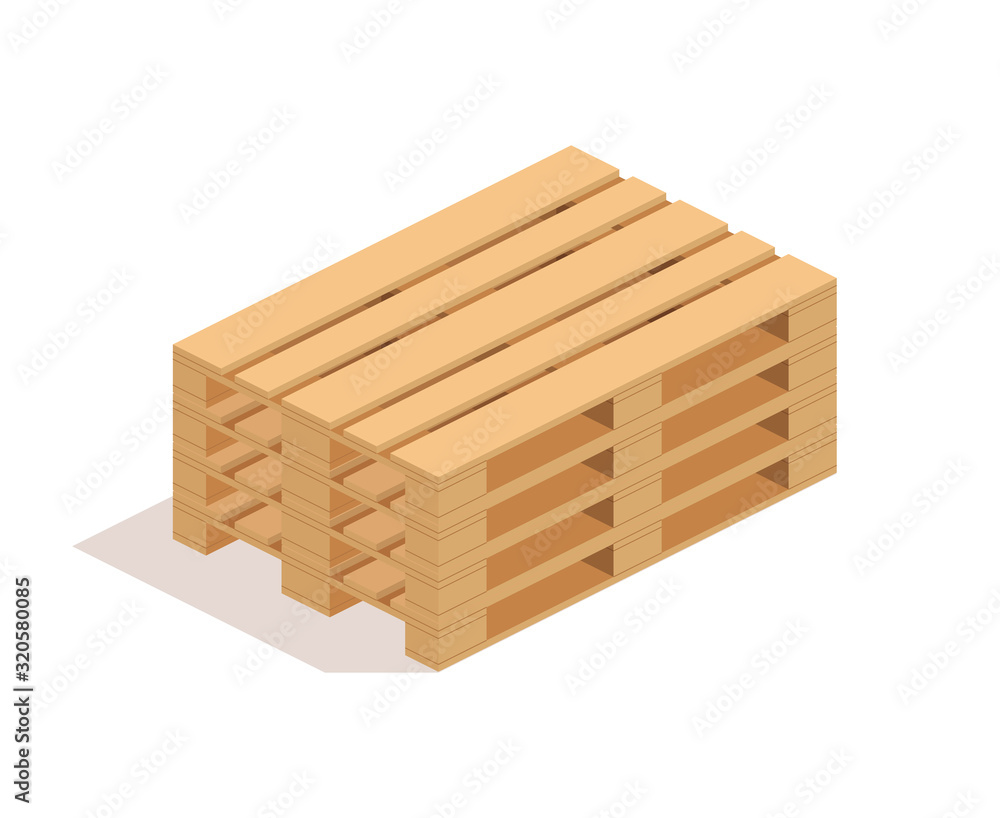 Isometric wooden empty pallet stack isolated on whte background. 3D ...