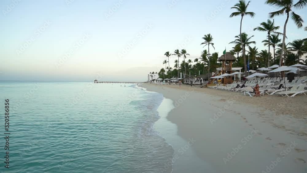 Morning on the beach in Dominica, the sun has not yet risen, not big ...