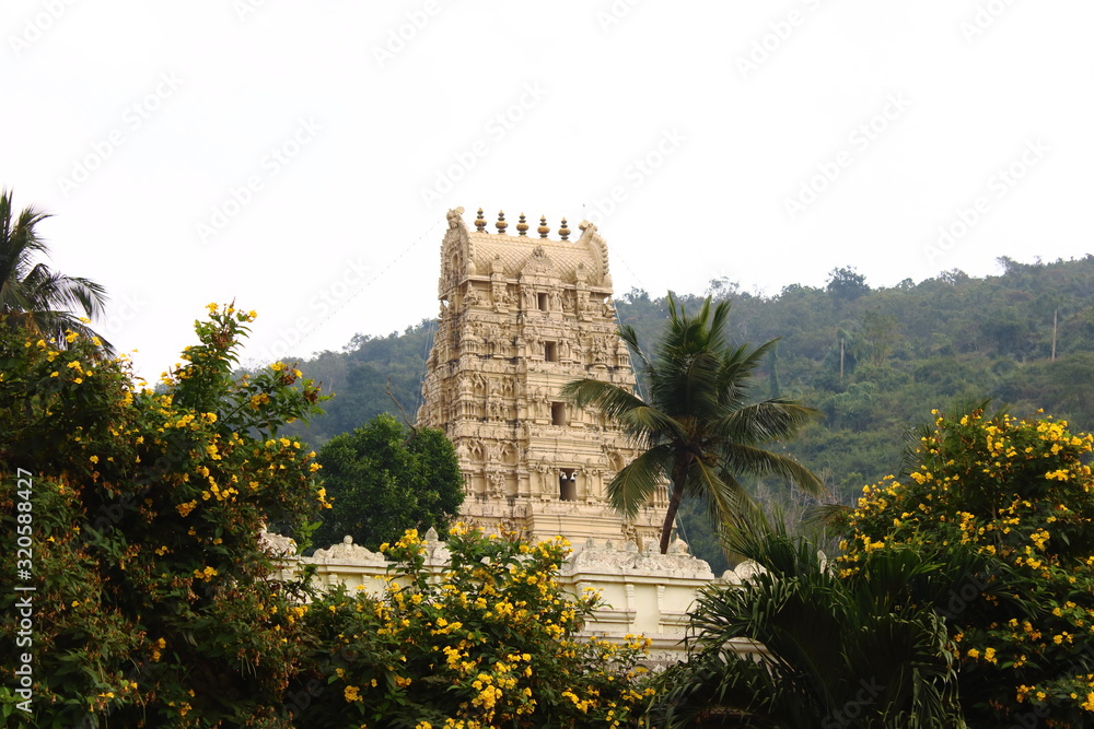 South indian Temples tower strecture behind tree and nature Stock Photo ...