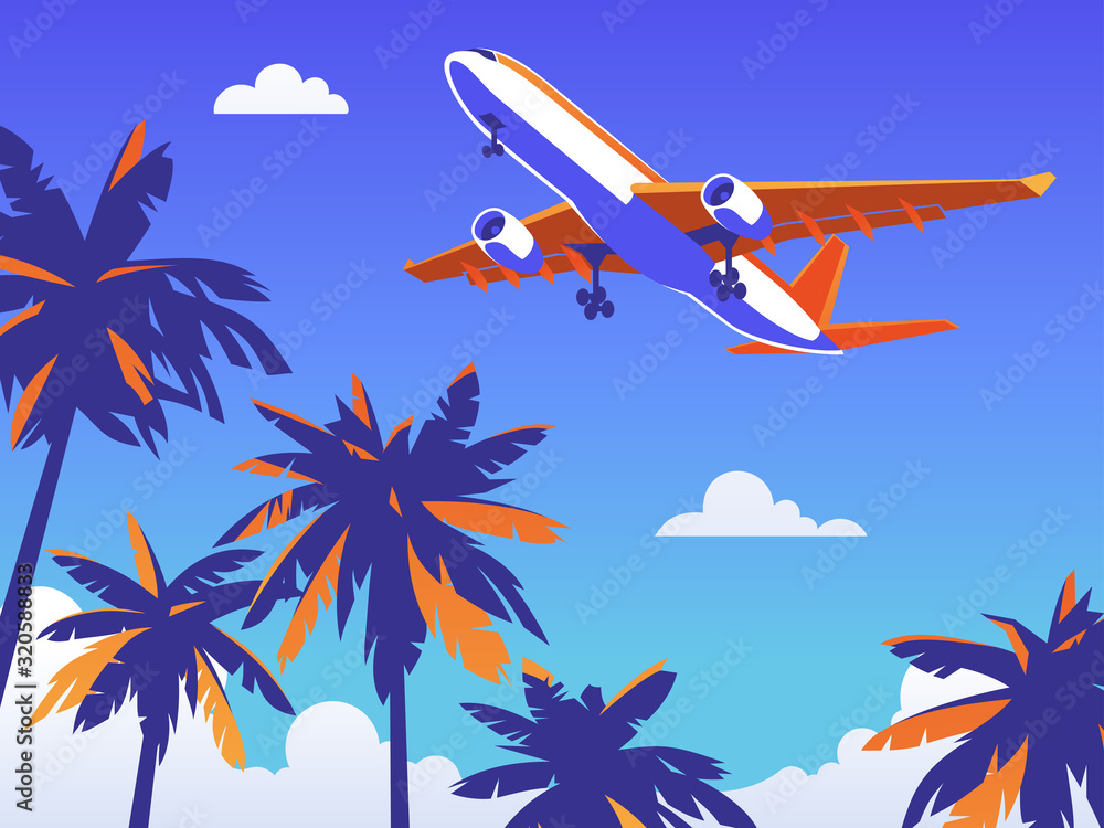 Flight by plane abroad for rest Stock Vector | Adobe Stock