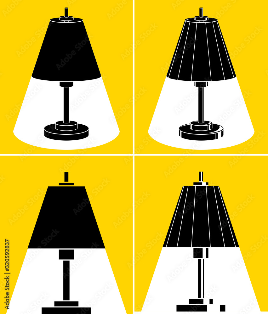 Lamp illumination vector advertising poster illustrations set, flat ...