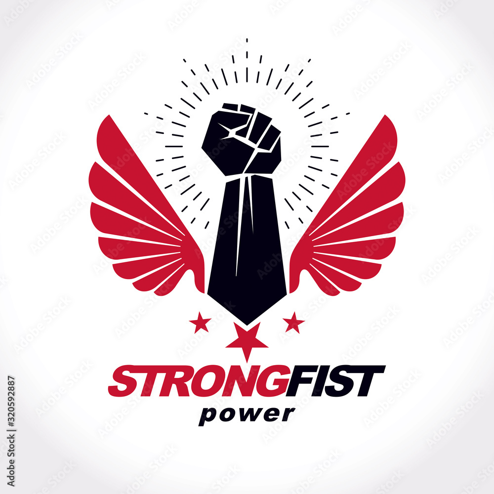 Vector illustration of a clenched fist raised up. Boxing club abstract ...