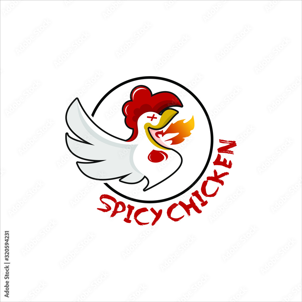 Cartoon emblem chicken logo design template. label illustration for hot ...