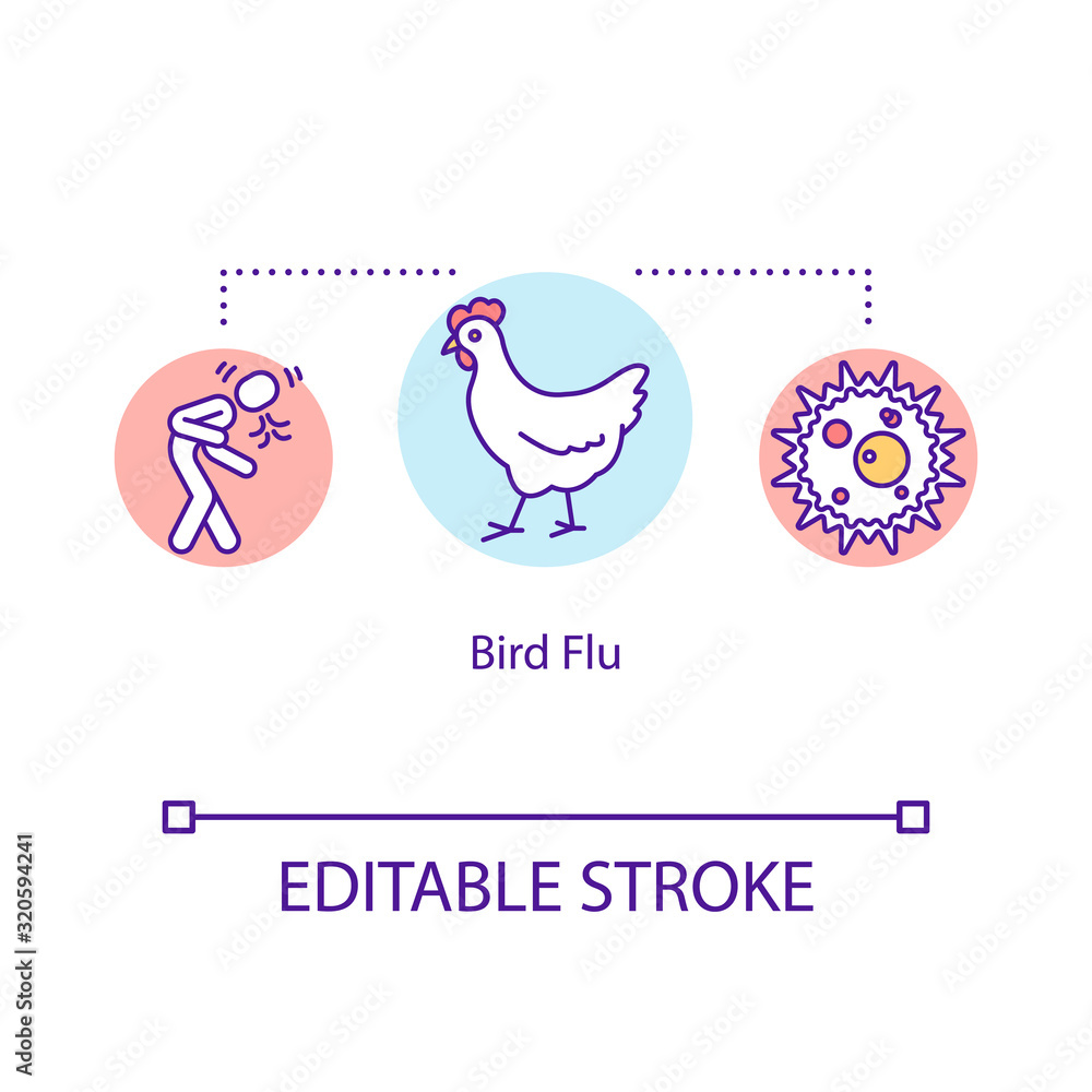 Bird flu concept icon. Avian influenza. Sickness symptoms. Disease from ...