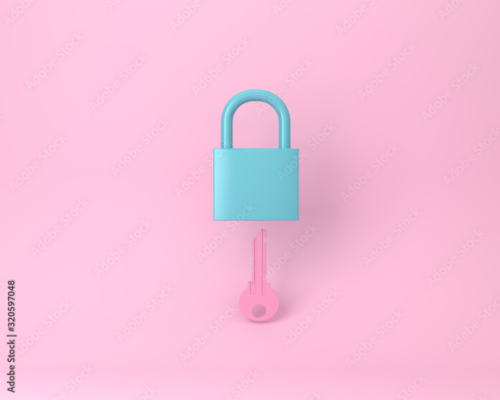 Key blue different on pastel pink background. Minimal style business ...