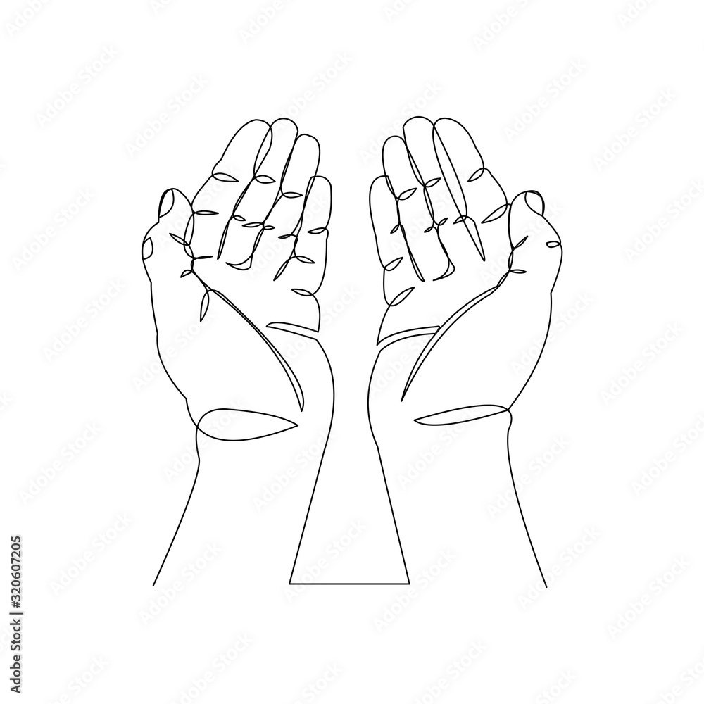 Continuous line drawing of palm hand of an islamic praying for ramadan ...
