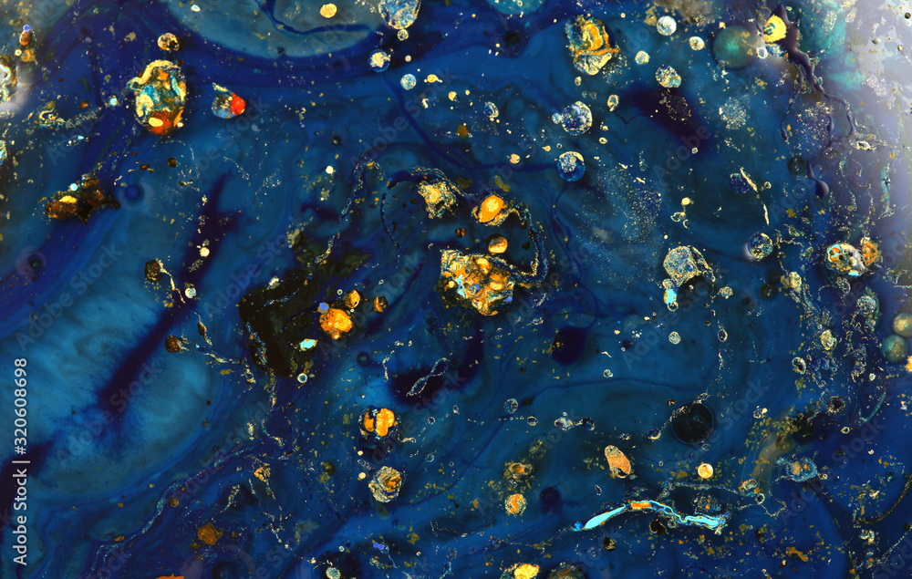 Macro mystical Abstract blue color marble texture background. Acrylic ...