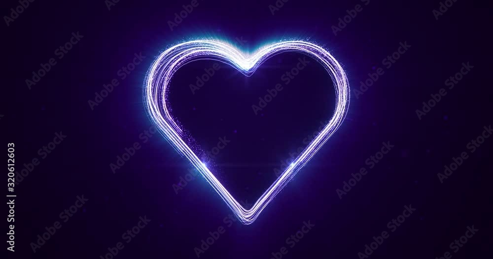 Moving three lights is drawing heart shape at magical dark 3D space ...
