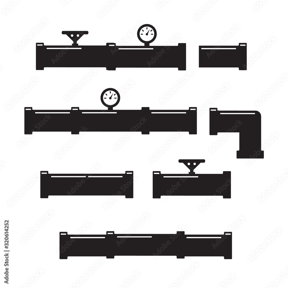 Valve, taps, pipe connectors, pipe details. Pipe fittings vector icons ...