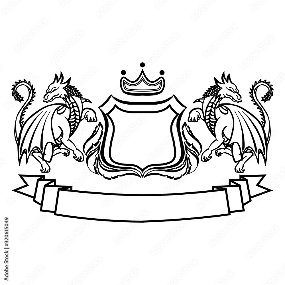 Illustration with coat of arms with dragons.Tattoo design element ...