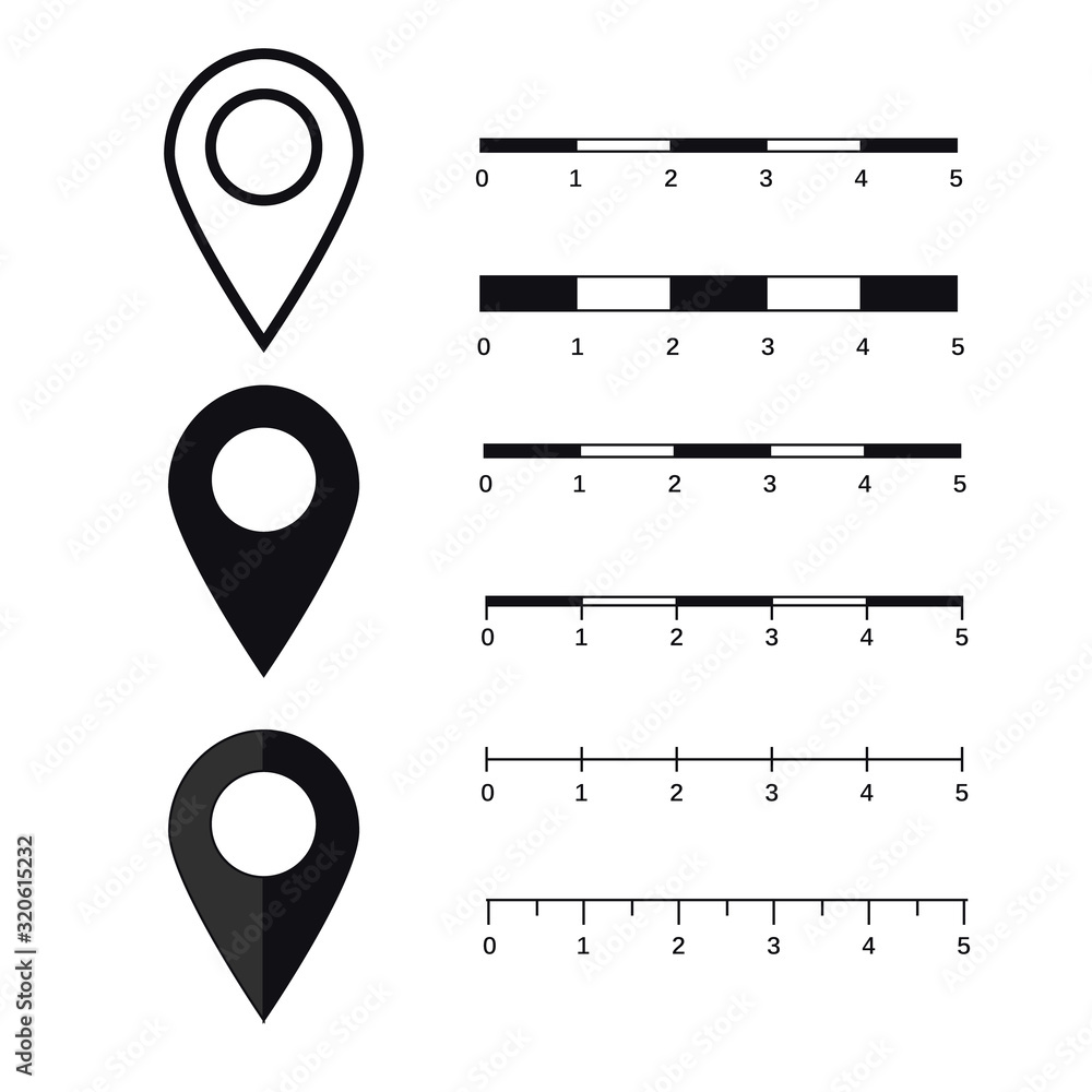 Map scales graphics for measuring distances. Scale measure map vector ...