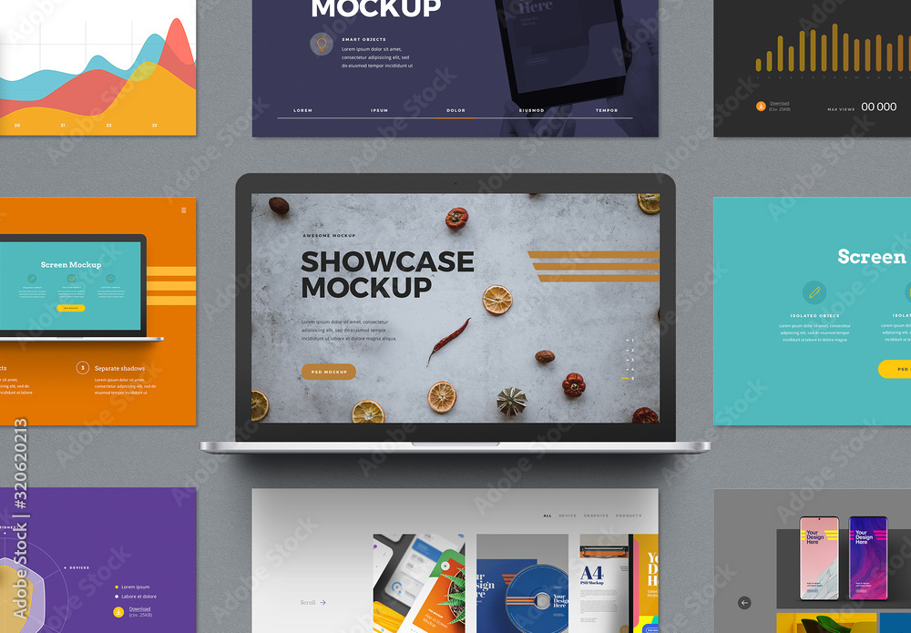 Laptop Presentation Showcase Mockup Stock Template | Adobe Stock