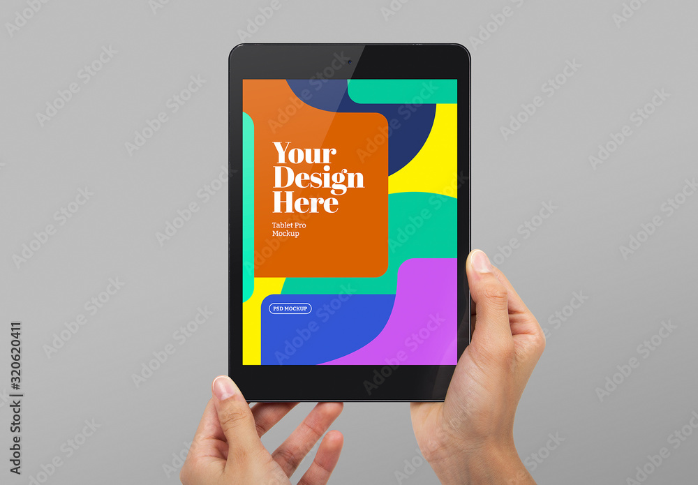 Hand Holding Tablet Mini Mockup Stock Template | Adobe Stock