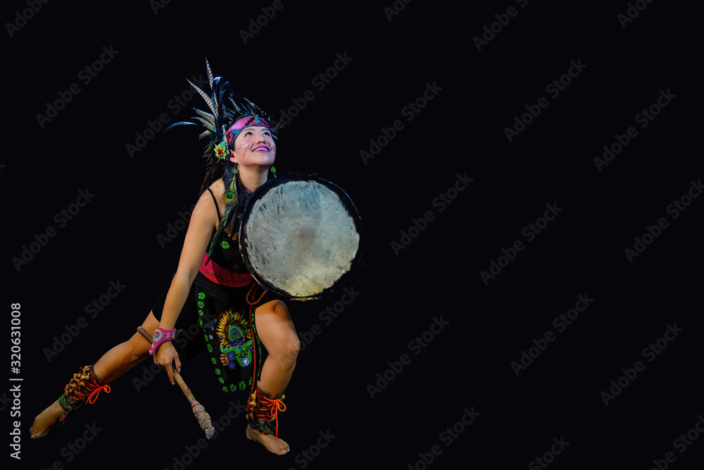 young woman Teotihuacana, Xicalanca - Toltec in black background, with ...