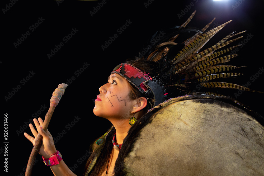 close up of young woman Teotihuacana, Xicalanca - Toltec in black ...