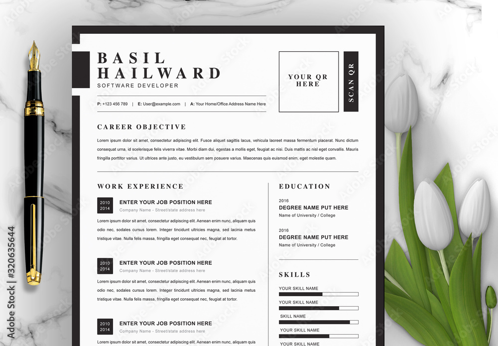 Resume Layout with Black Border Stock Template | Adobe Stock