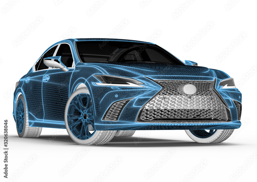 3D rendering representing an x-ray of a car Stock Illustration | Adobe ...