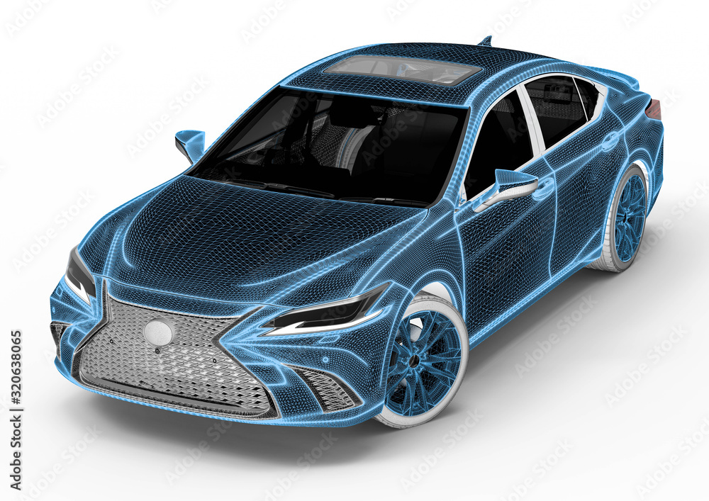 3D rendering representing an x-ray of a car Stock Illustration | Adobe ...