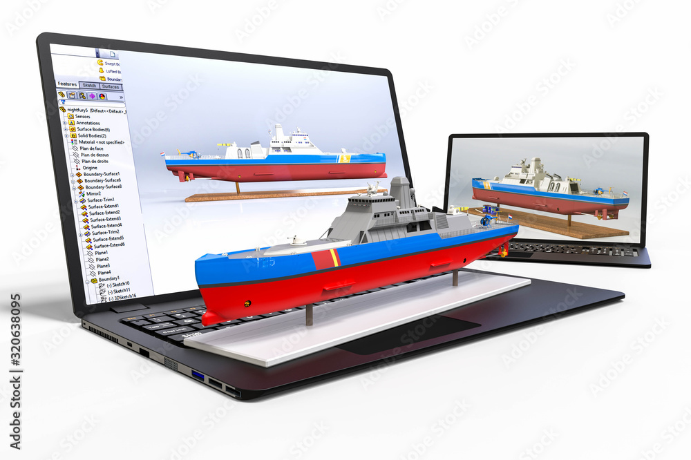 3D rendering representing a computer aided design. Industrial ...