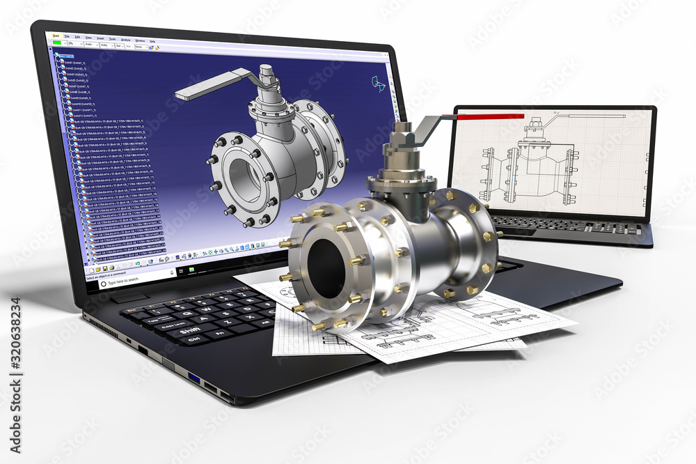 3D rendering representing a computer aided design. Engineer Stock ...