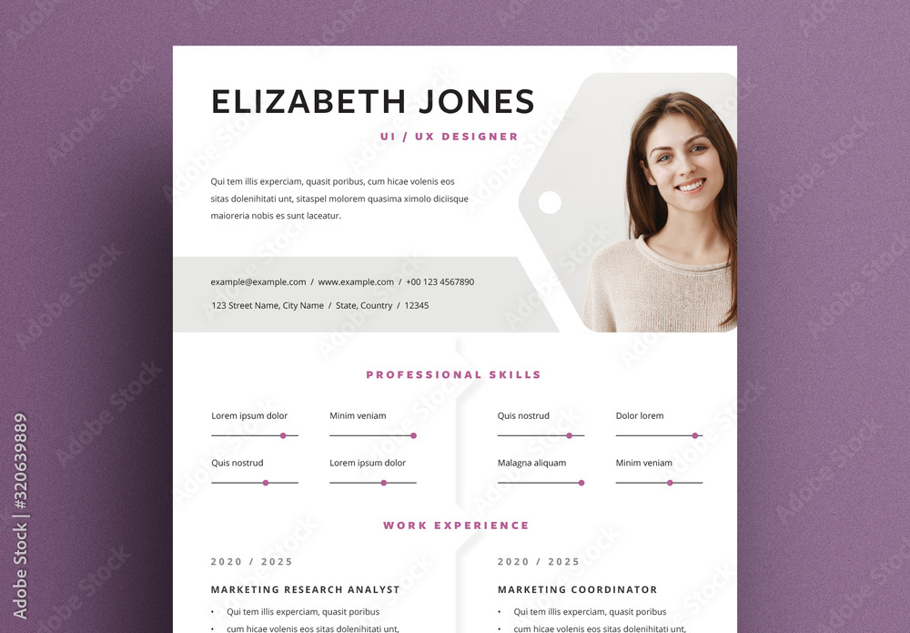 Resume Layout with Purple Accents and Gray Header Elements Stock ...