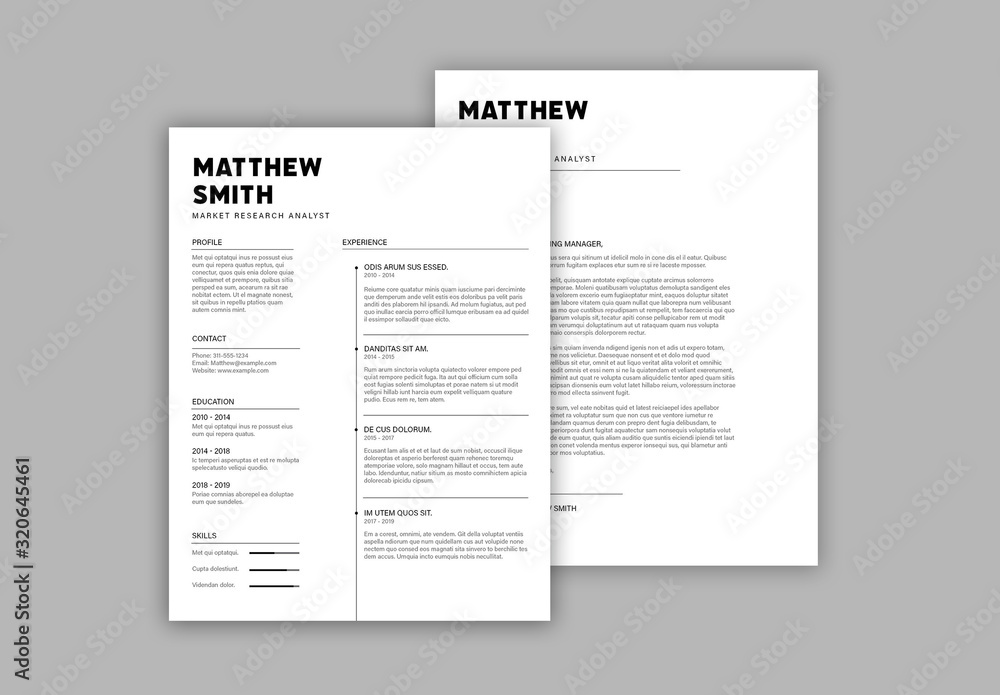 Black and White Resume Layout Stock Template | Adobe Stock