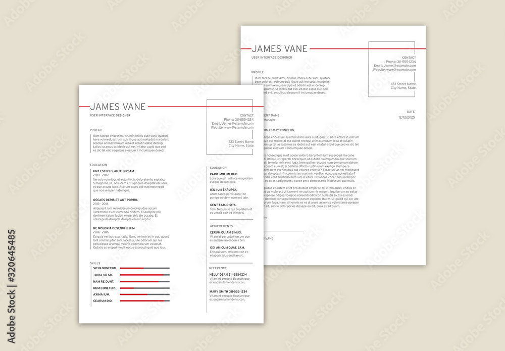 Resume Layout with Red Accents Stock Template | Adobe Stock