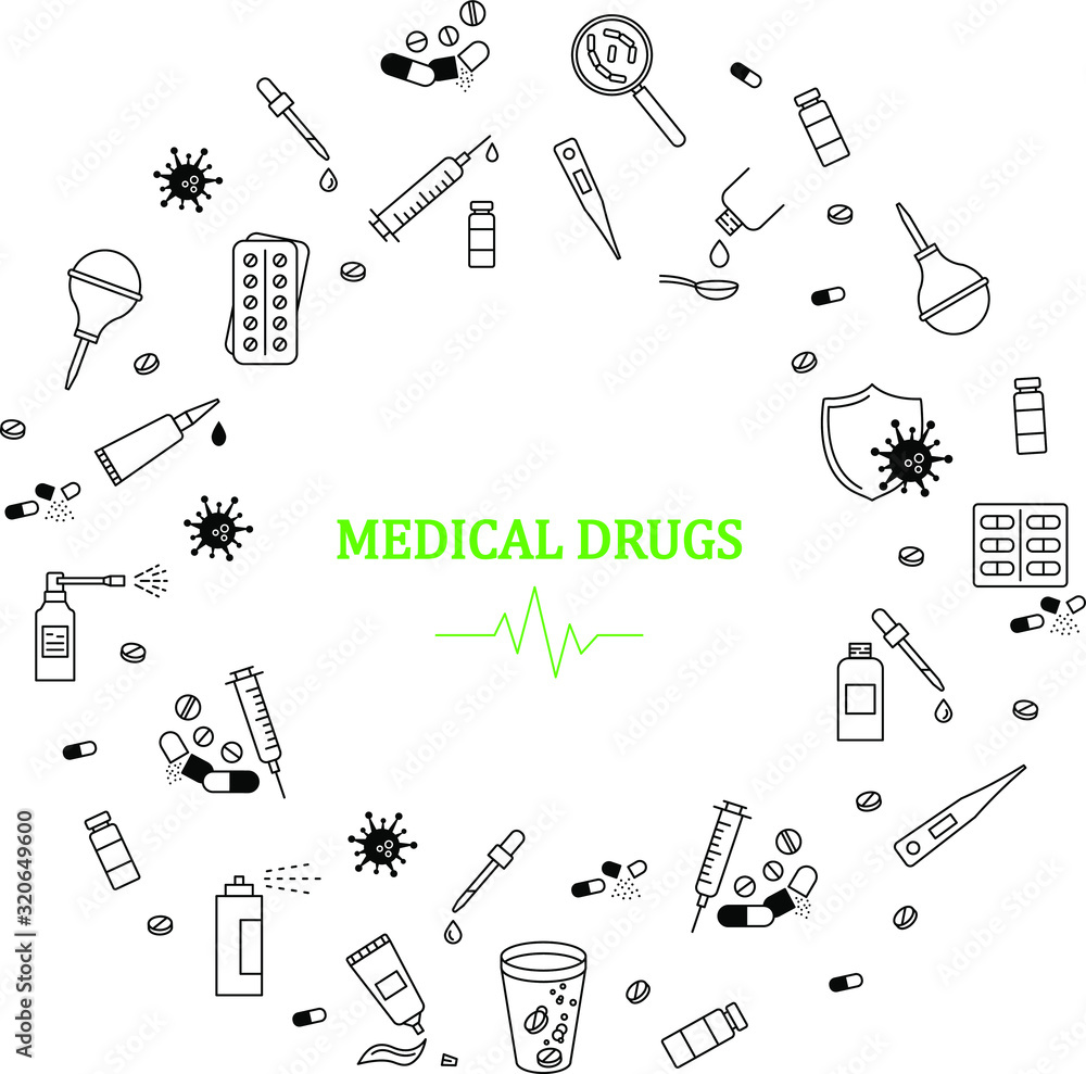 Disease prevention. Drug, Pharmacy Medical Silhouette Flat Icons ...