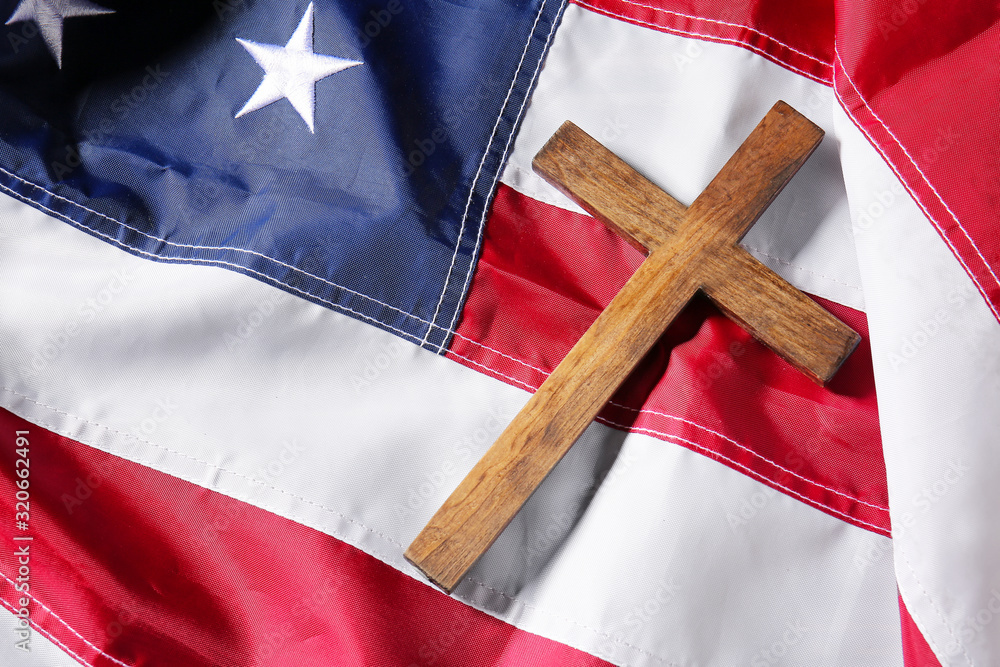 Christian cross on USA flag Stock Photo | Adobe Stock