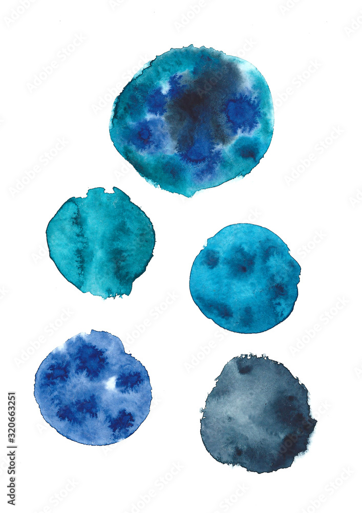 abstract dark blue watercolor circles, splash on white, background for ...