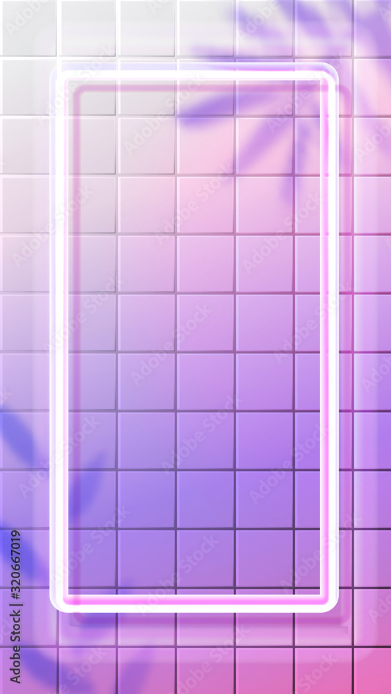 Vecteur Stock White neon vertical frame glowing on tiles background ...