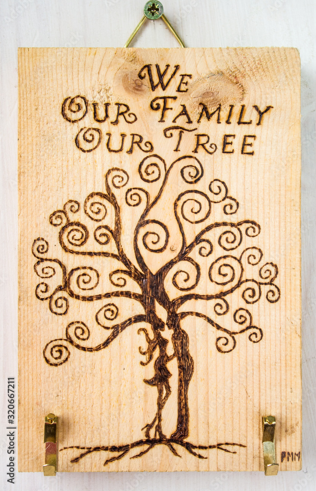 the ancient art of pyrography, wood and fire, tree of life, hang keys ...