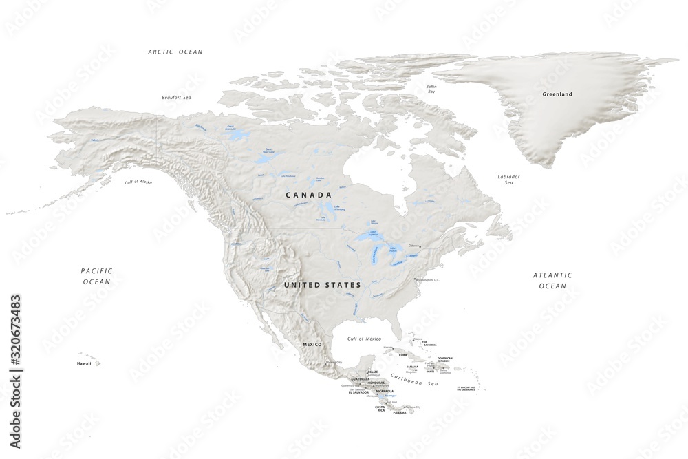 political map of north america on a white background with terrain ...