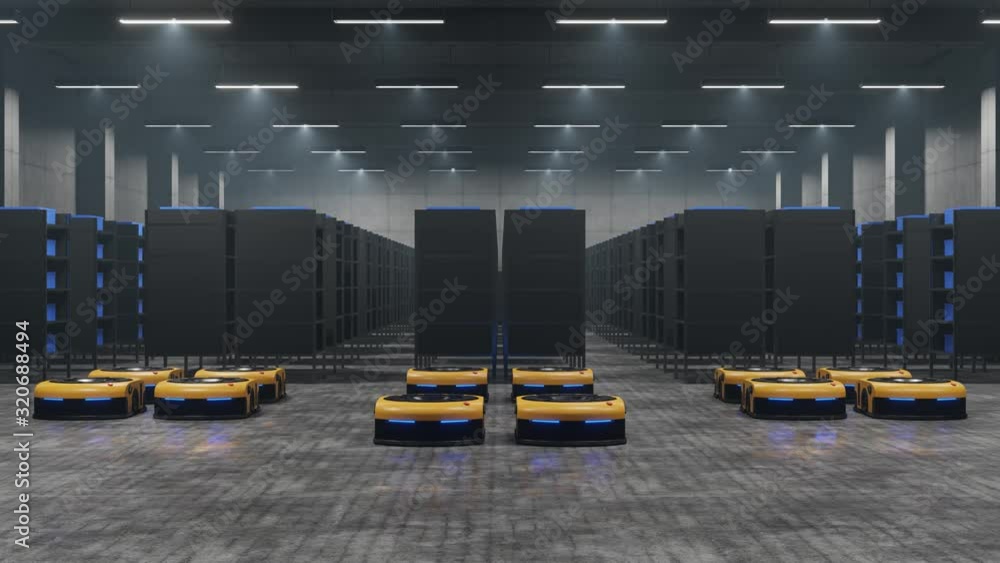 Shelves in the factory with producing and maintaining logistics systems ...