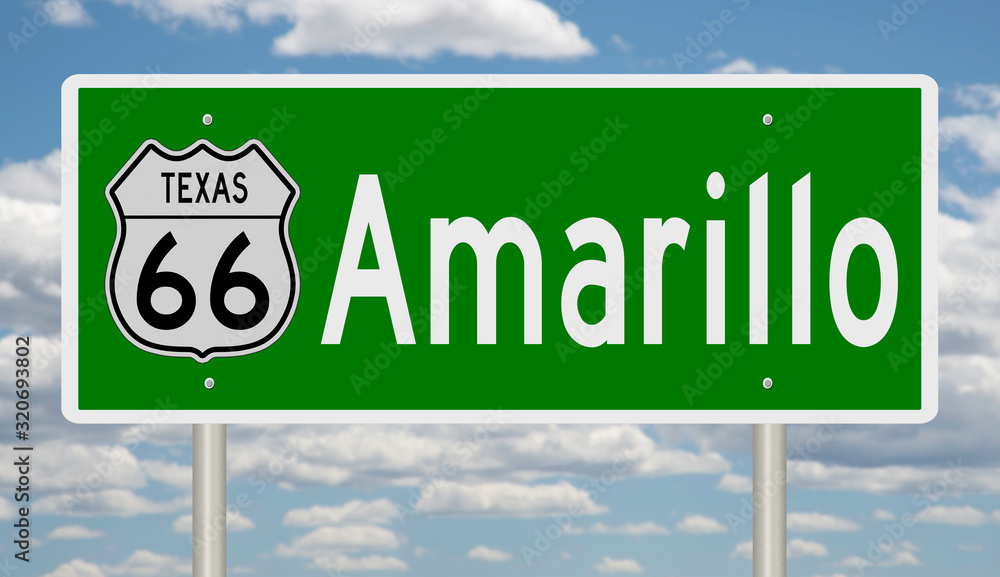 Rendering of a green 3d highway sign for Amarillo Texas on Route 66 ...