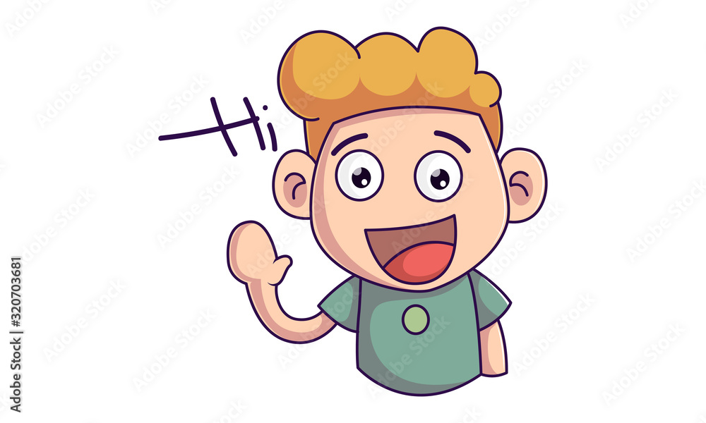 Vector cartoon illustration of the boy smiling saying hi. Isolated on ...