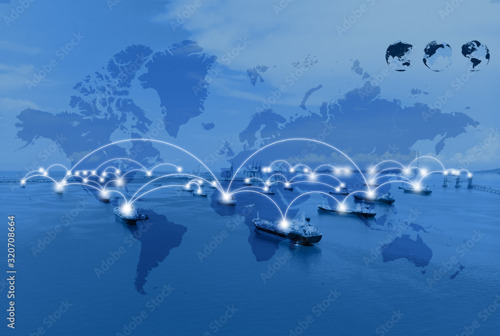 Global network coverage world map import/export, Oil ship tanker ...