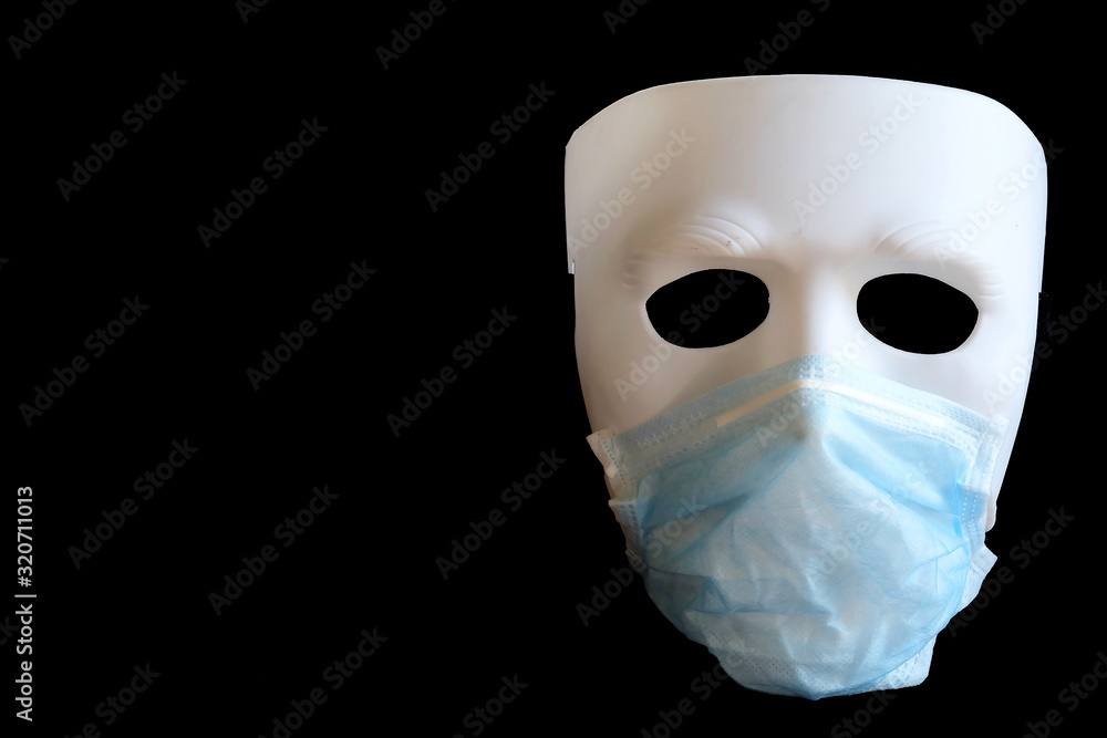Isolated photo of blue infection preventive face mask on demonstrated ...