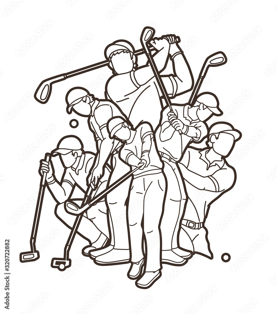 Group of Golf players action cartoon sport graphic vector. Stock Vector ...
