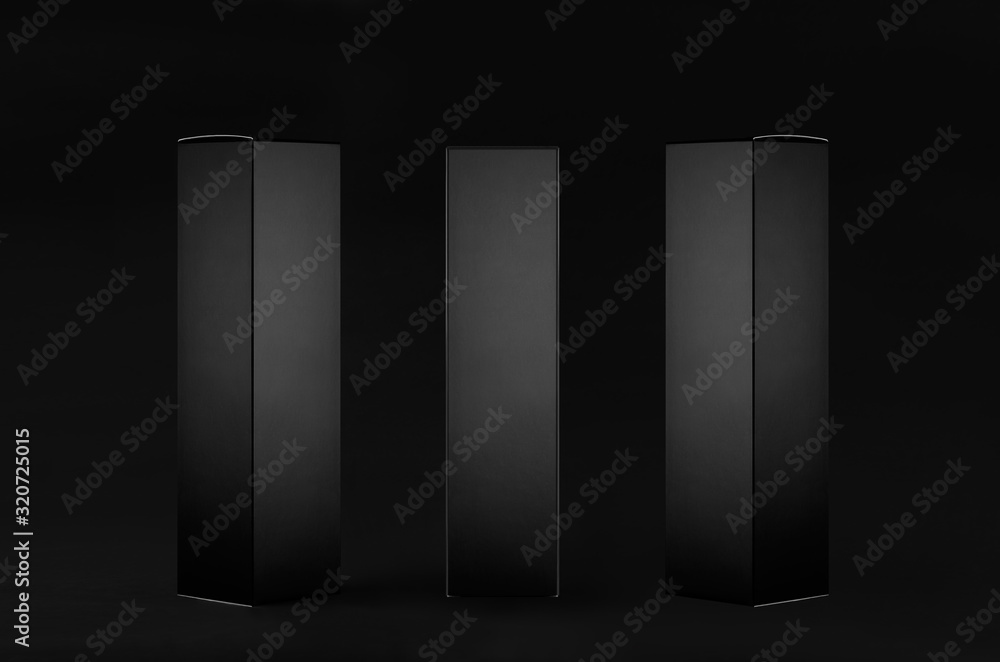 Collection of rectangle tall black paper boxes - side view, front view ...
