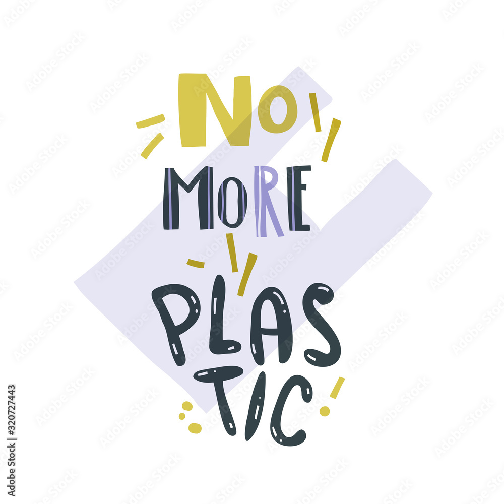 Vector poster with hand drawn elements of plastic pollution. No more ...
