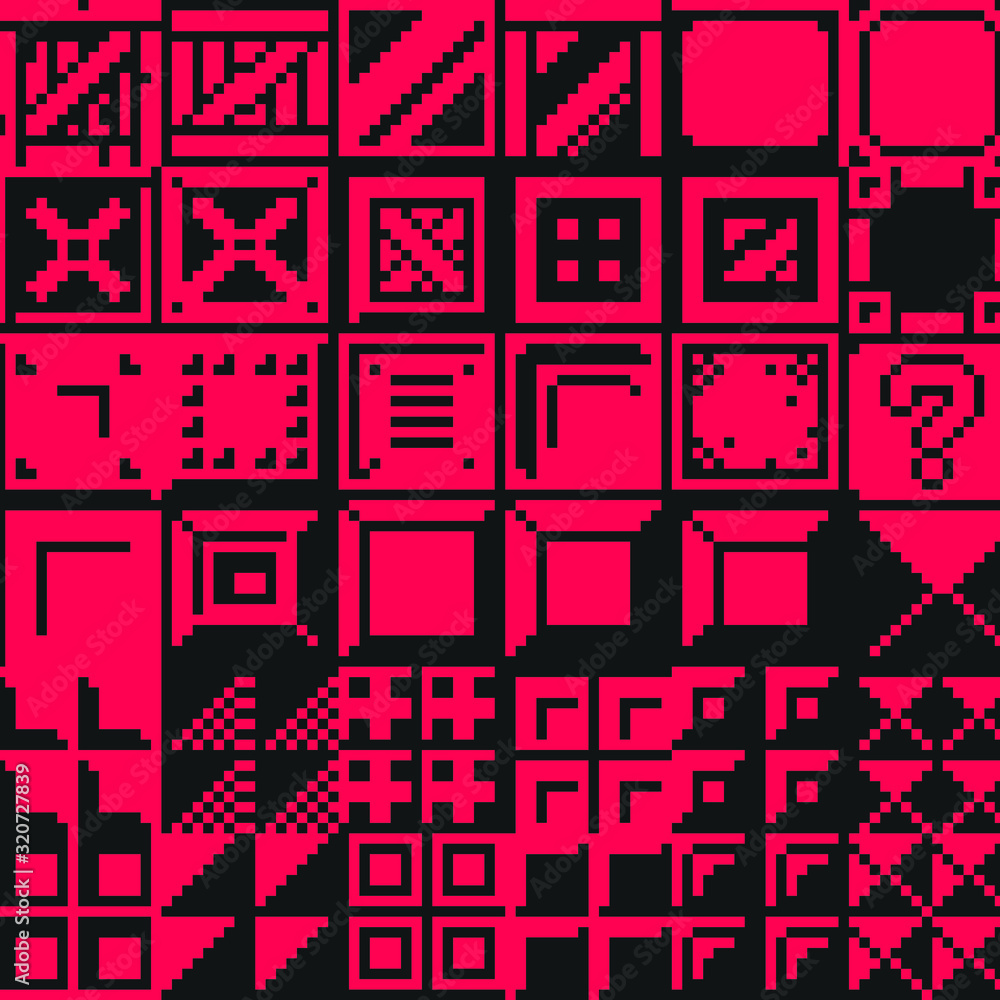 Abstract seamless pattern, geometric monochrome fabric texture, pixel ...