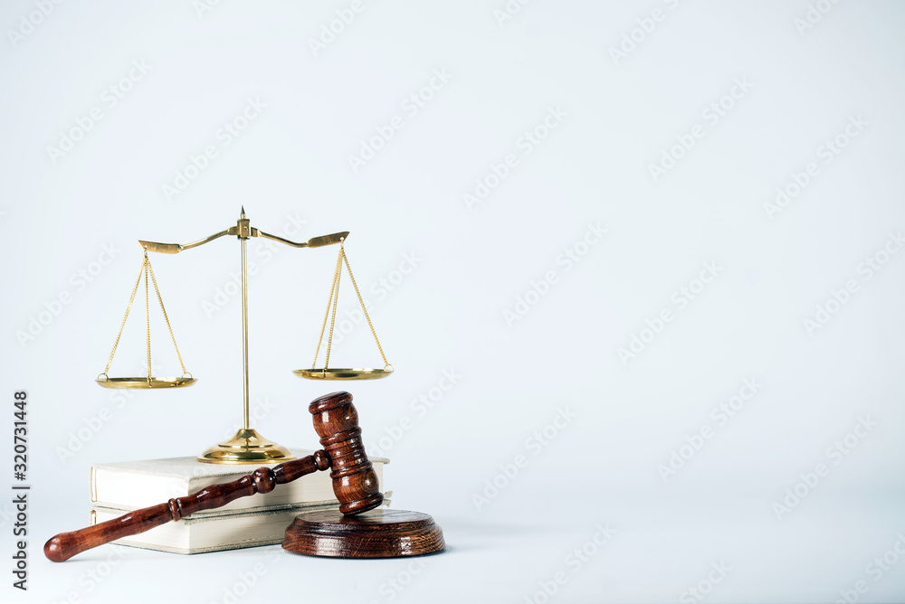 Law symbols on bright background. Place for text. Stock Photo | Adobe Stock